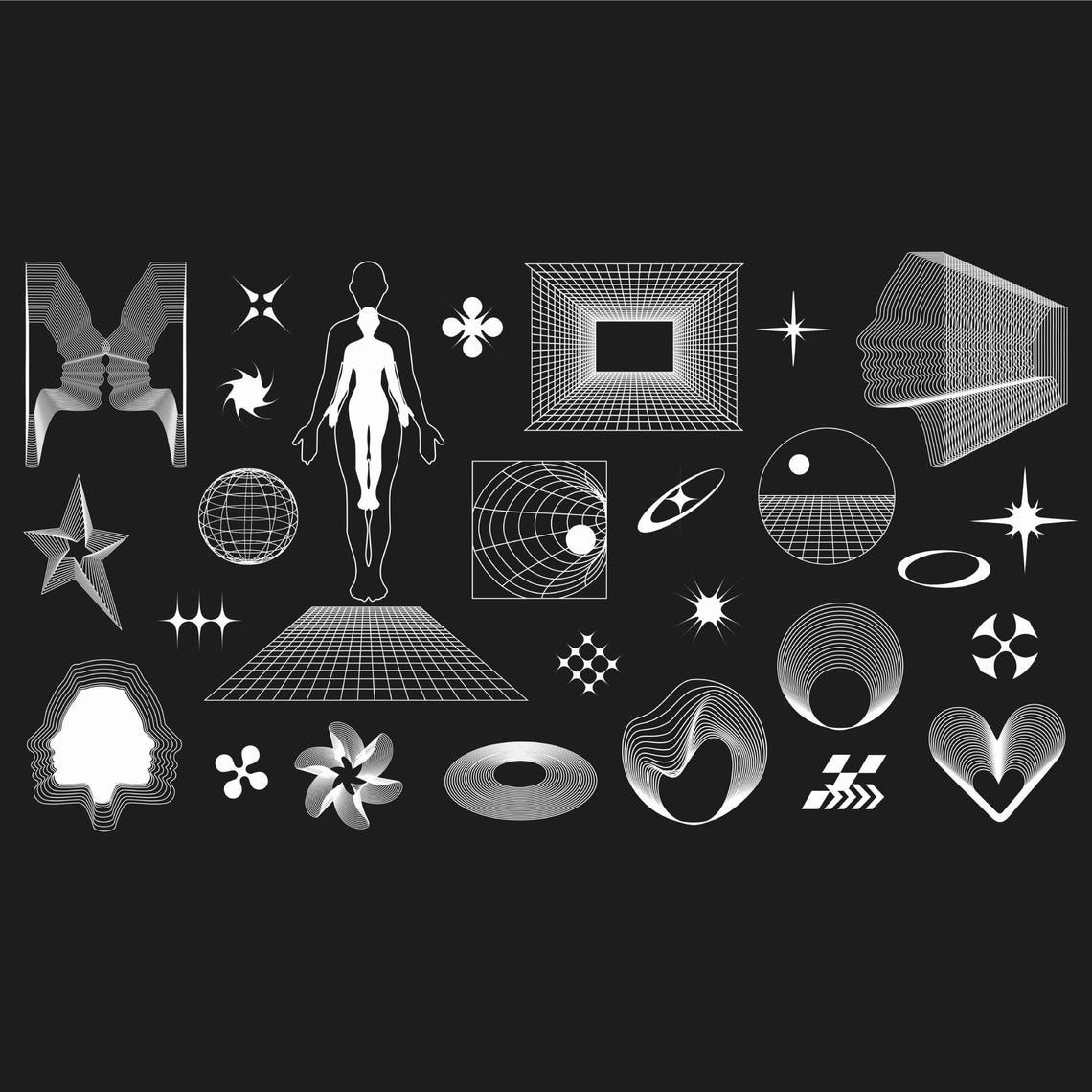 28 Y2k Retro Elements Svg, Y2k Svg, Svg Bundle Futuristic Line Art Clip Art, Vaporwave Shapes ...
