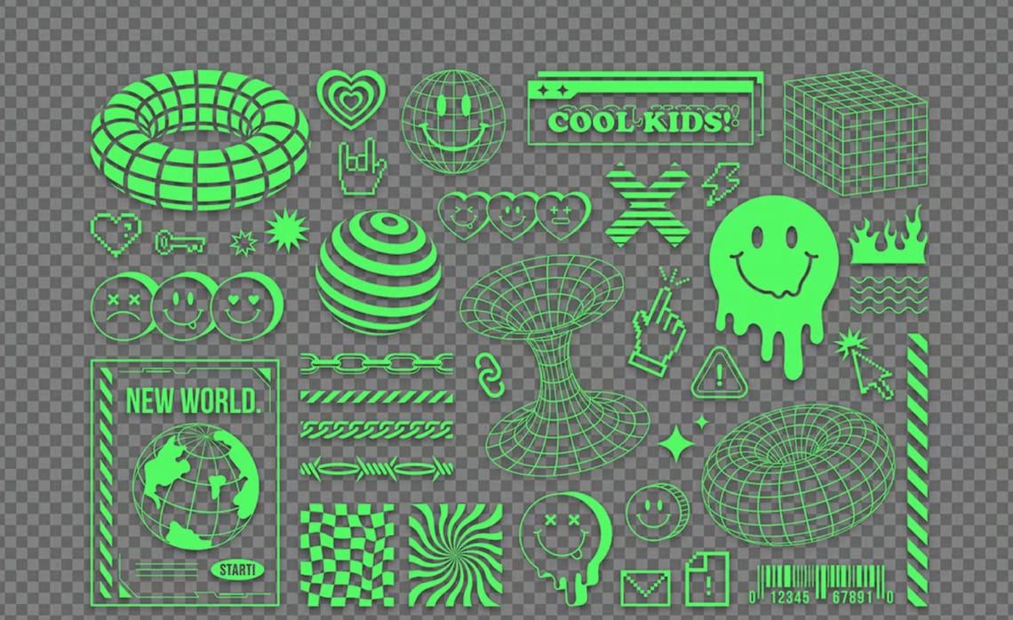 37 Y2k Vector Illustrations Png, Y2k Png, Png Bundle Futuristic Line ...