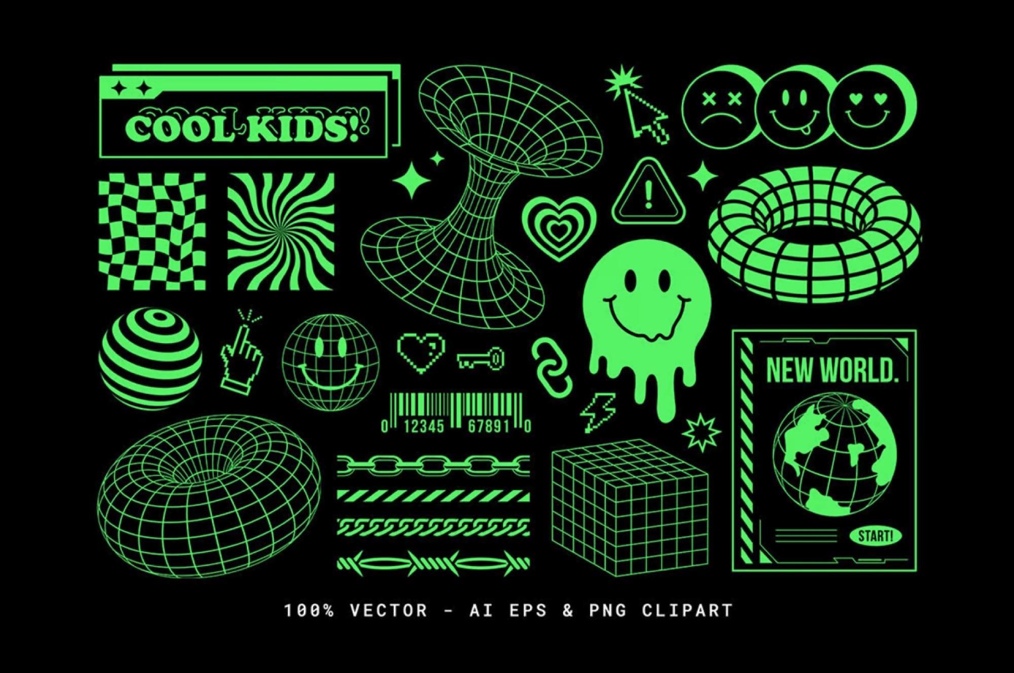 37 Y2k Vector Illustrations Png, Y2k Png, Png Bundle Futuristic Line ...