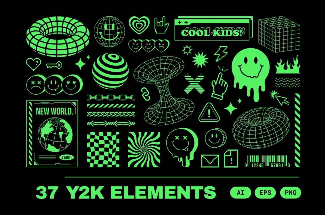 37 Y2k Vector Illustrations Png, Y2k Png, Png Bundle Futuristic Line ...