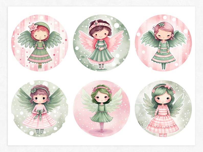 Round Christmas Angels Clipart Set – Gothic Misty Style, Pastel Pink ...