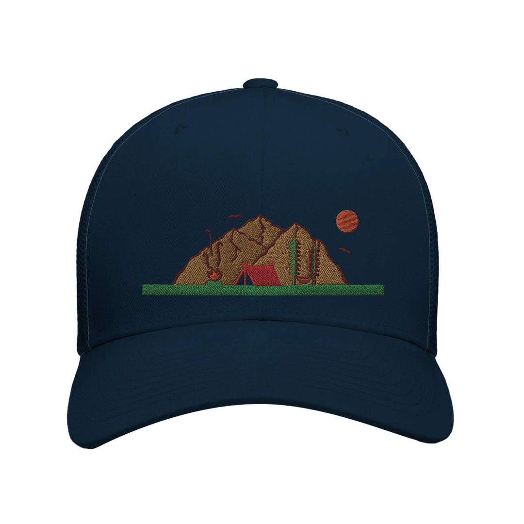 Mountain Scenery Hat | Campfire Embroidery Cap | Outdoor Adventure Gift ...