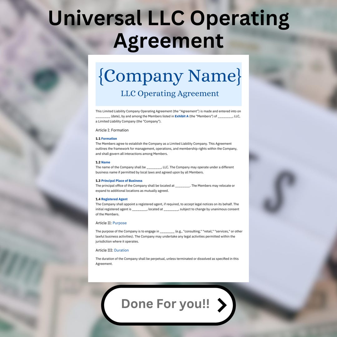 Customizable LLC Operating Agreement Template - Instant Download for ...