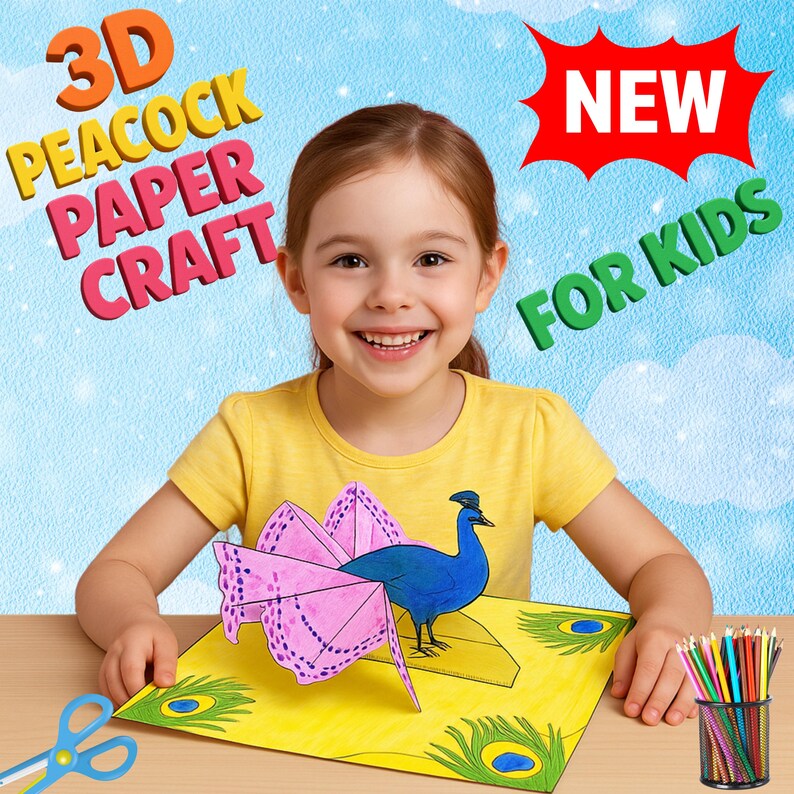 3D Peacock Paper Craft for Kids - Printable Cut and Fold Activity ...