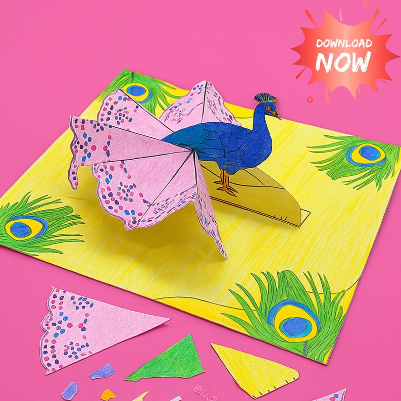 3D Peacock Paper Craft for Kids - Printable Cut and Fold Activity ...