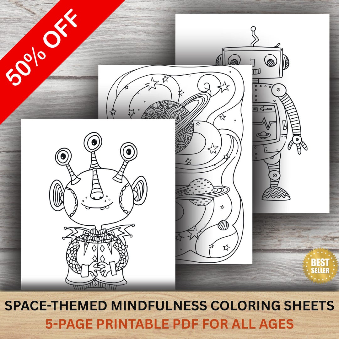 Space-themed Mindfulness Coloring Pages – 5-page Printable PDF for Kids ...