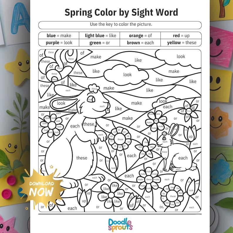 Spring Sight Word Coloring Pages – Kindergarten Color by Sight Word PDF ...