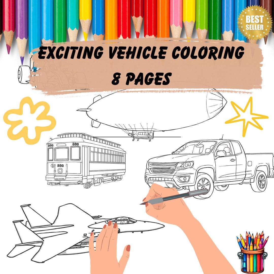 8 Fun Vehicle Coloring Pages – Instant Digital Download for Kids - Etsy