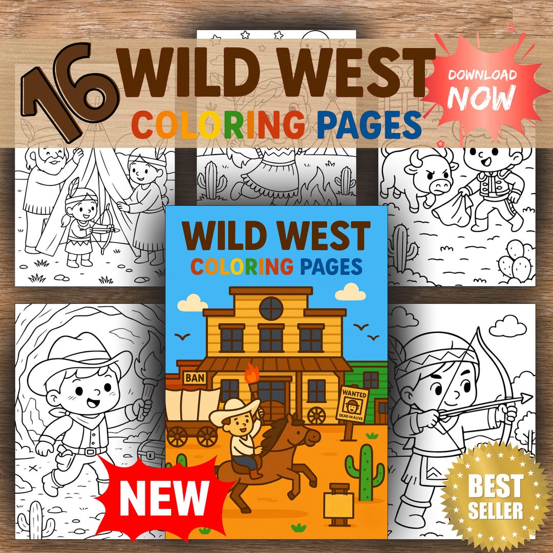 Wild West Coloring Book – 16 Printable Pages + Free Cover – A4 & US ...