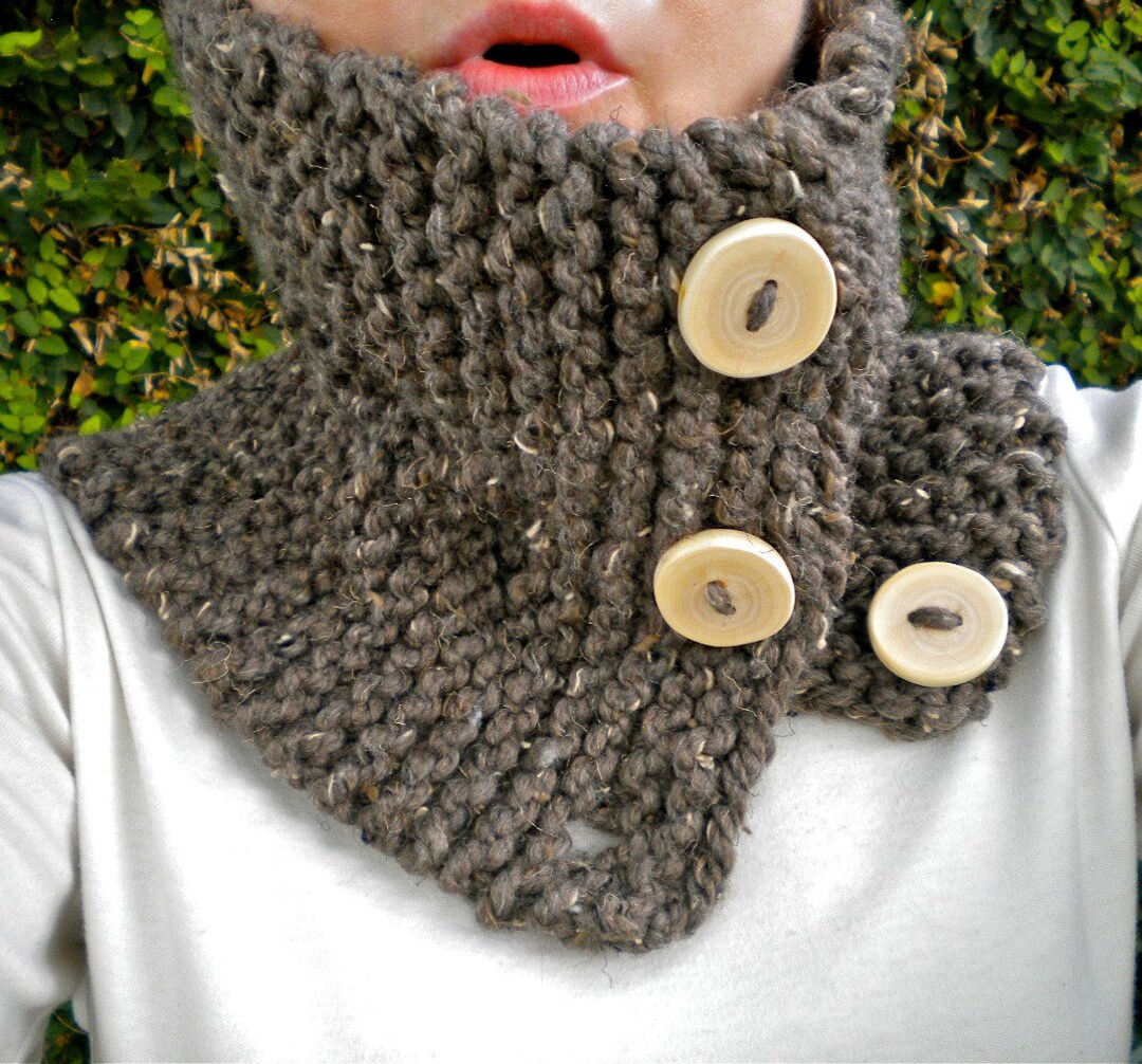 Scarf Cowl Brown Barley Bulky Knit Tree Branch Buttons - Etsy