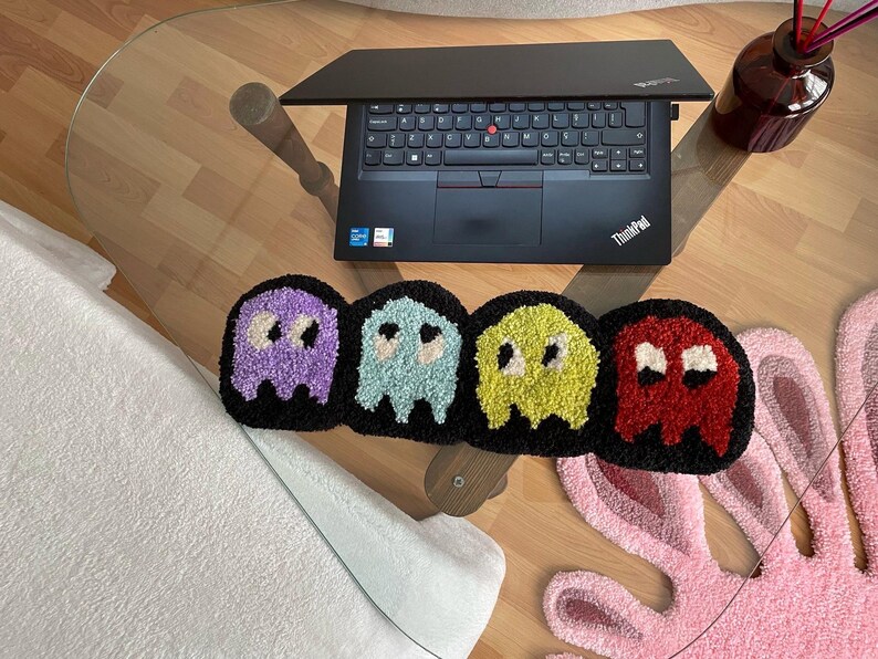 PAC-MAN Doodle Tufted Rug, Keyboard Rug, Tufted Keyboard Rug, Fluffy ...