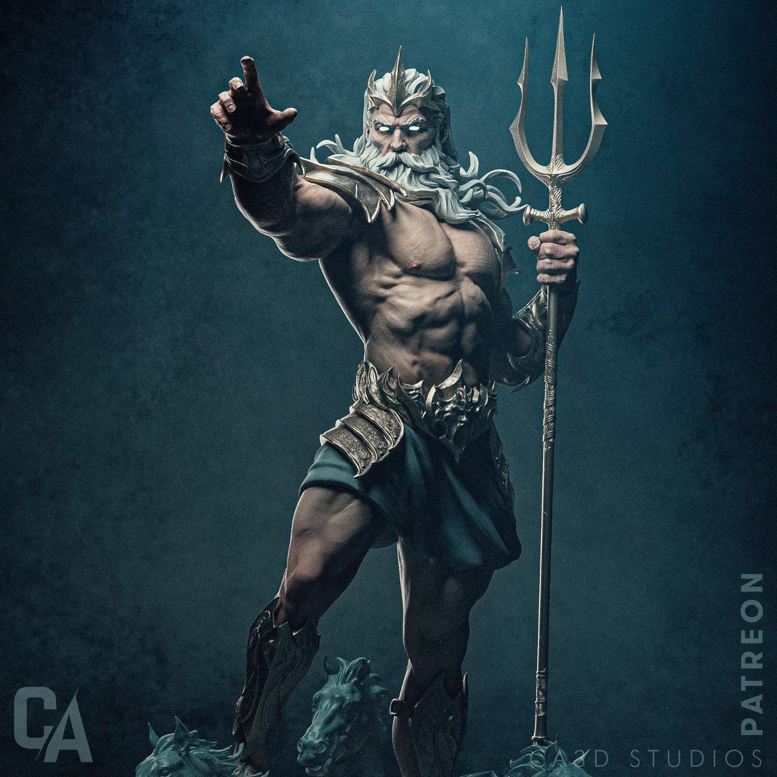 Poseidon 3D Printed Miniature Statue - Painted Collectible Figurine ...
