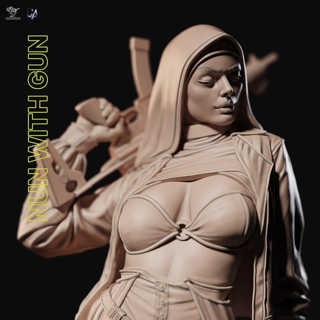 Nun With Gun Fanart Statue 3D Printed Resin Collectible Pin up Miniature NSFW Figurine Unique ...