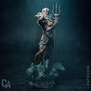 Poseidon 3D Printed Miniature Statue - Painted Collectible Figurine ...