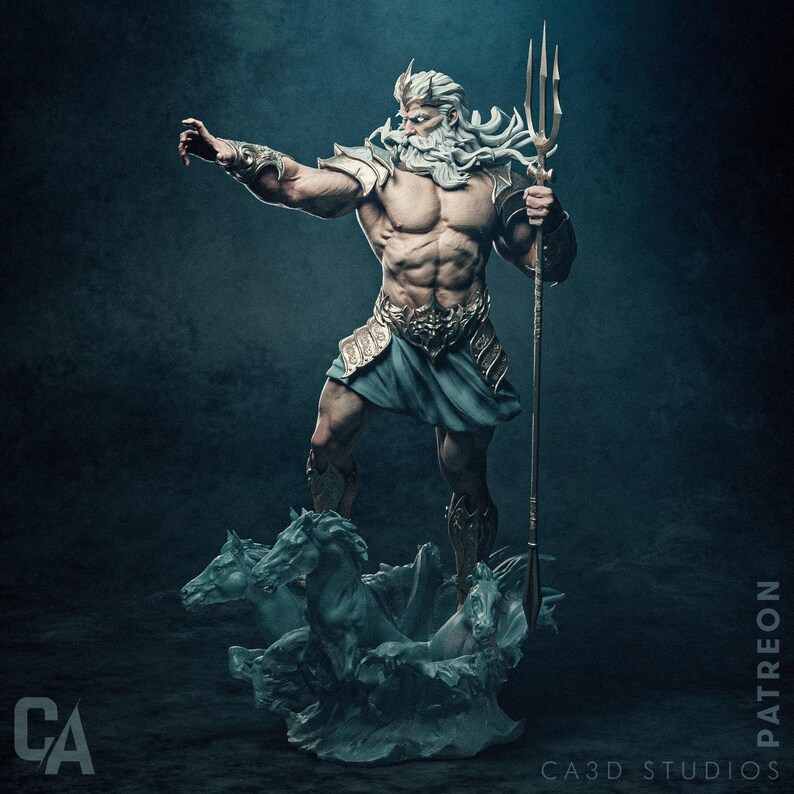 Poseidon 3D Printed Miniature Statue - Painted Collectible Figurine ...