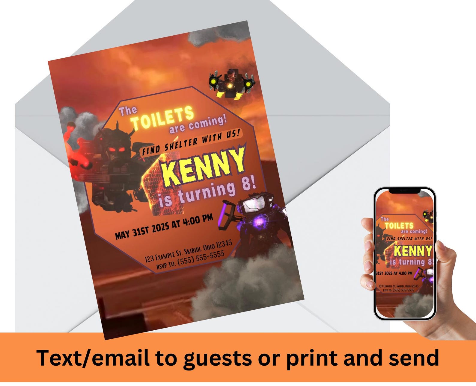 Skibidi Toilet Birthday Party Invitation and Cake Topper or Poster ...