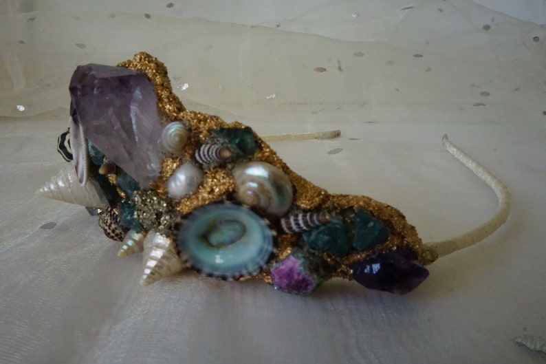 Raw Amethyst Sea Shell Gold Leaf Mermaid Crown Beach Boho - Etsy