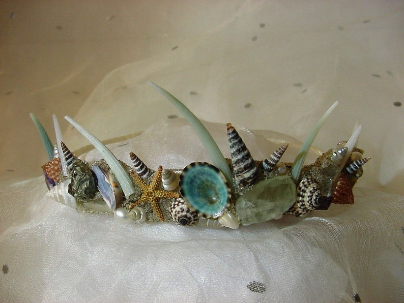 Mermaid Boho Tiara Beach Wedding Crown Shells, Crystals, Pearls, Sea ...