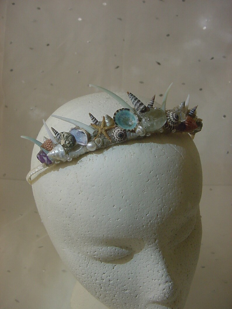 Mermaid Boho Tiara Beach Wedding Crown Shells, Crystals, Pearls, Sea ...