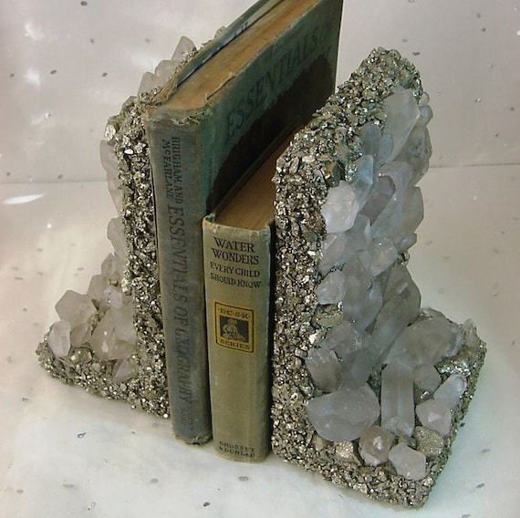 Quartz Crystal and Pyrite Bookends - Etsy