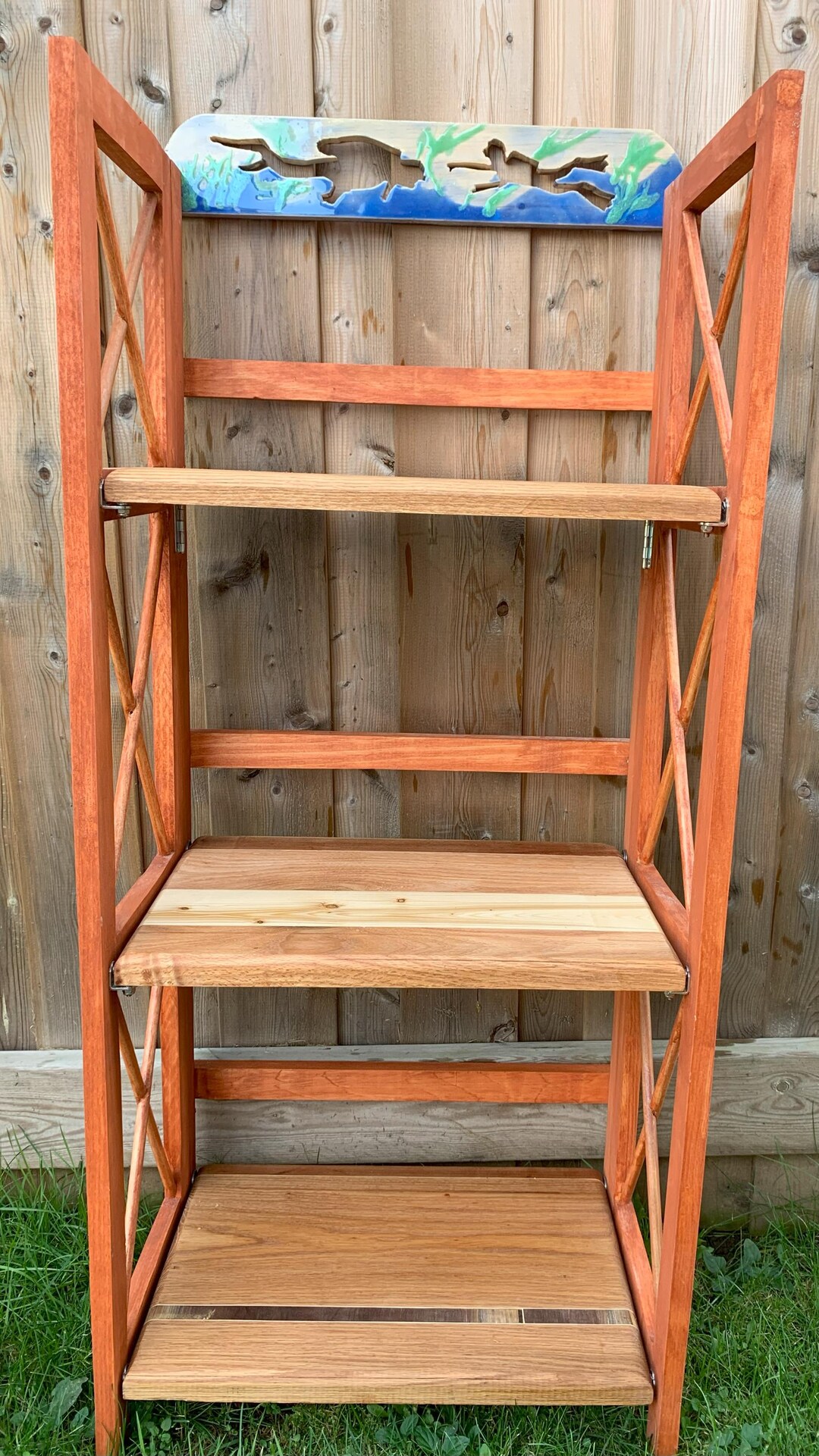 Shelf, Portable, Folding, 3 Shelves, Decorative, Free Standing ...