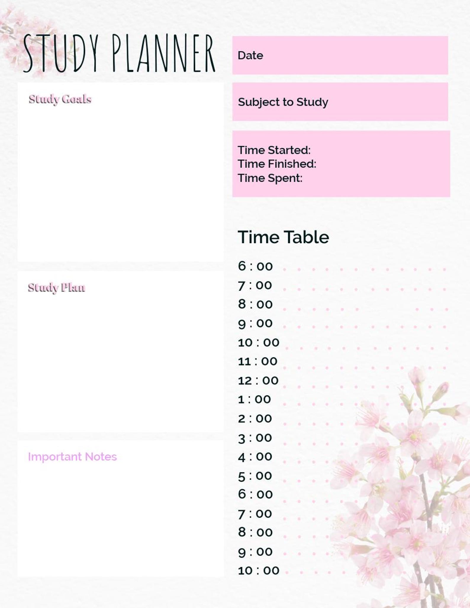 Printable Study Planner | Aesthetic Study Schedule Template | Digital ...