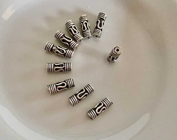 10pc 9mm Sterling Silver Bead 925, Tube Shaped, Bali Style Hand Made ...