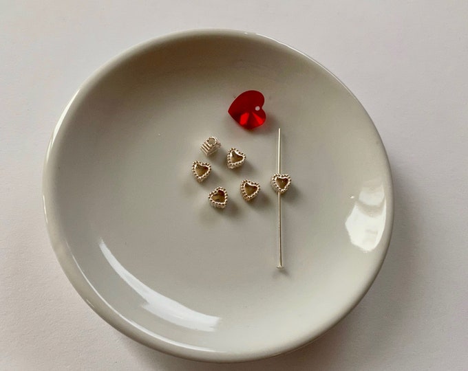 6pc Sterling Silver 5mm Heart Beads, Corrugated Sides, Tiny Dots Around ...