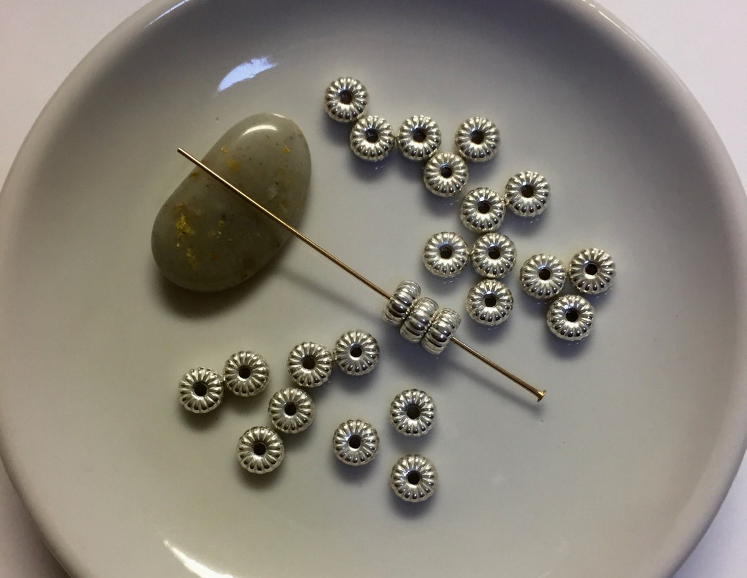 12 Sterling Silver Roundel Corrugated Beads 5x2.5mm, Spacer Bead, 1.2mm ...
