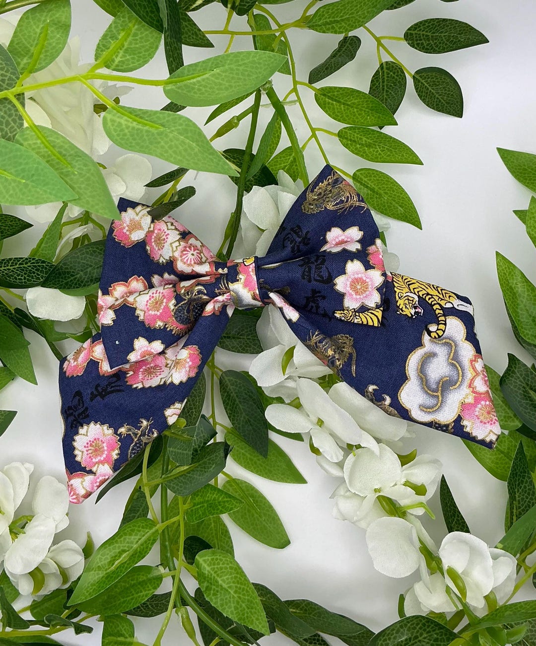 Navy Cherry Blossom & Tiger Dog Sailor Bow – Eastern Elegance Sailor ...