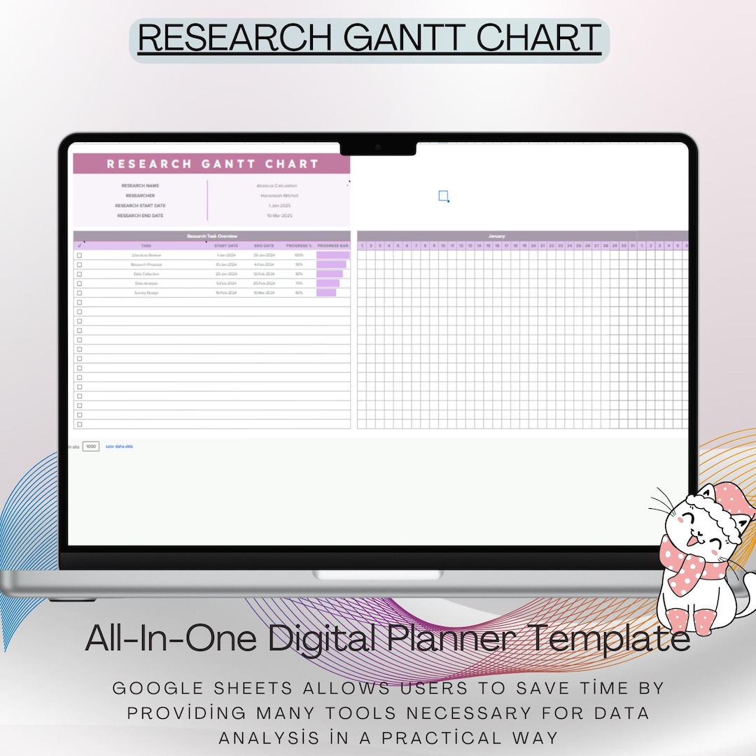 Research Gantt Chart Template | Google Sheets | Editable Digital ...