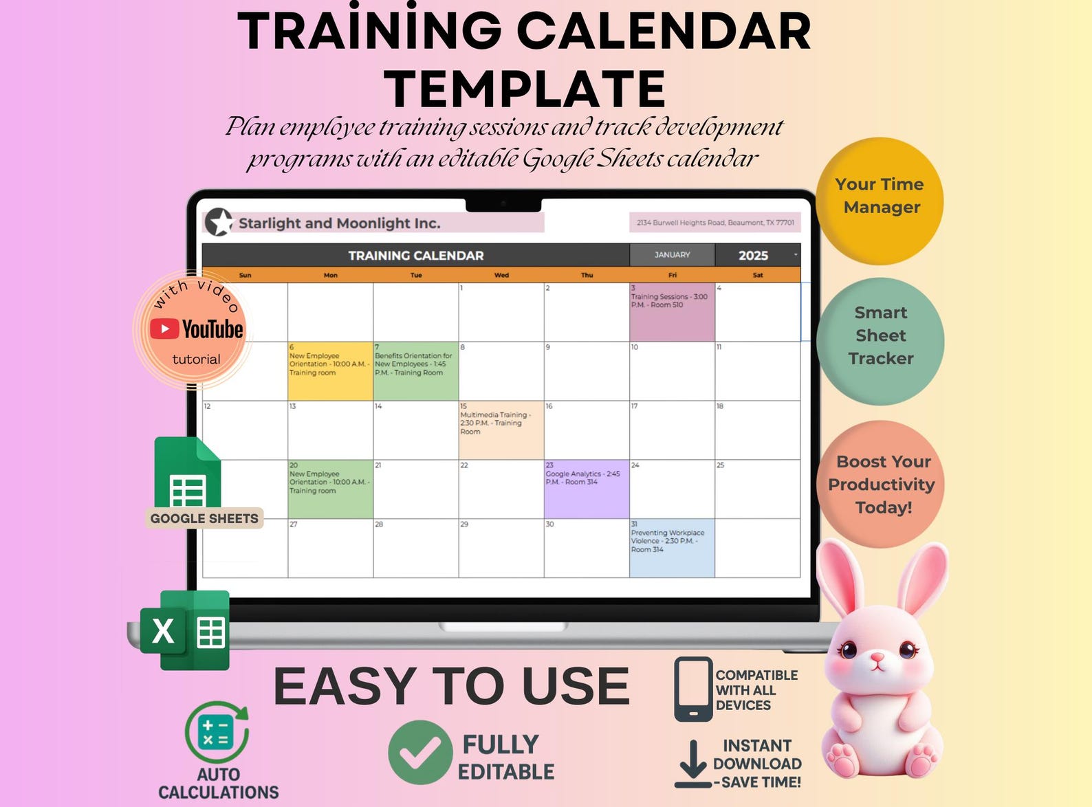 HR Training Calendar Template for Employee Development, Editable Google ...
