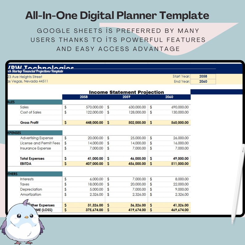 Tech Startup Financial Projections Template | Revenue & Expense ...