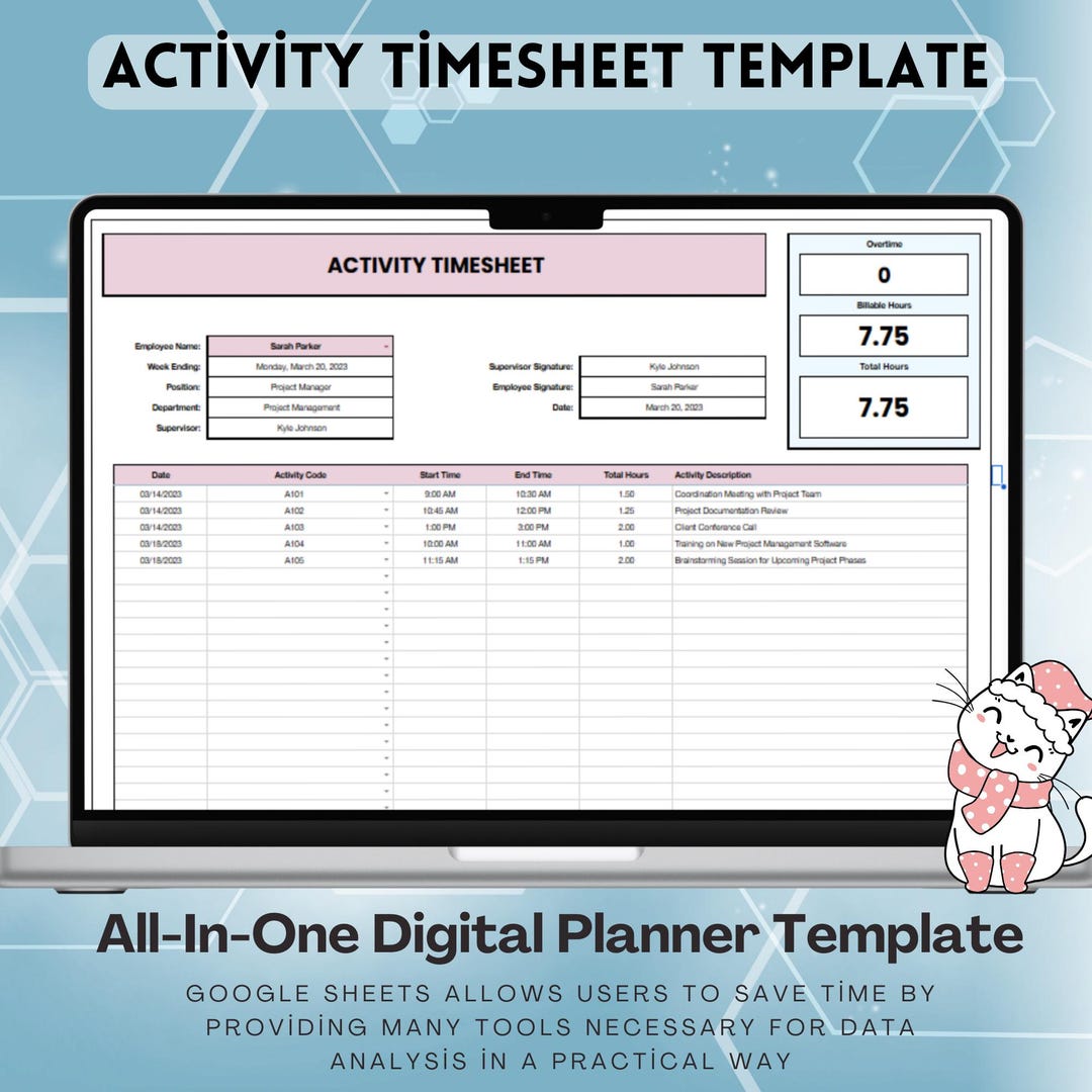 Activity Timesheet Template | Work Hours Tracker for Employees ...