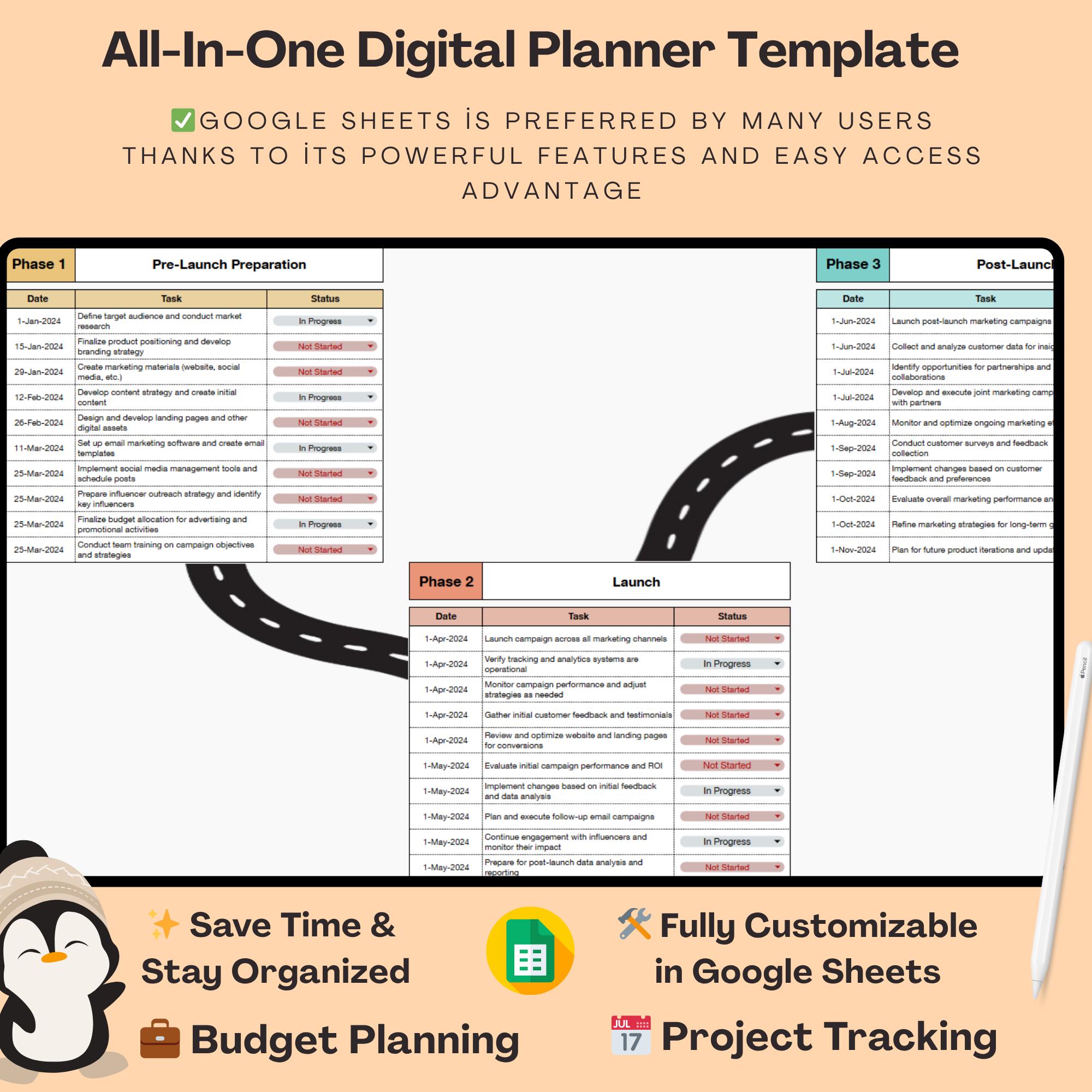 Construction Project Roadmap Template: Google Sheets Planner (digital ...