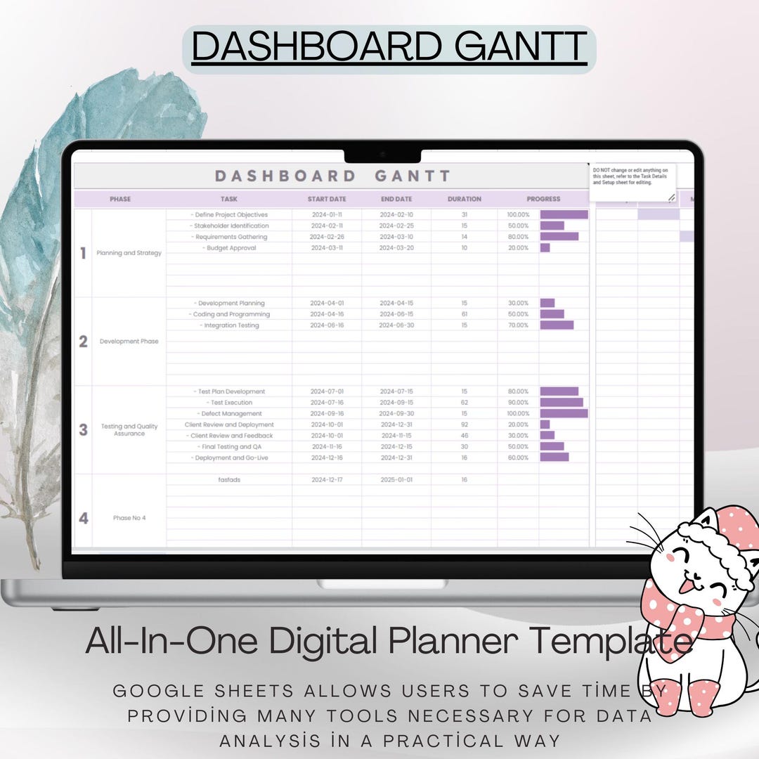 Dashboard Gantt Chart Template | Google Sheets | Editable Digital ...