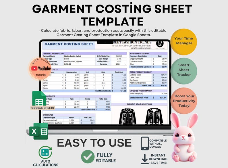Garment Costing Sheet Template, Editable Google Sheets Fashion ...