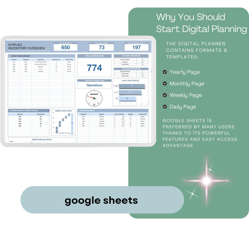 Supplies Inventory Template, Digital Download, Editable Google Sheets ...