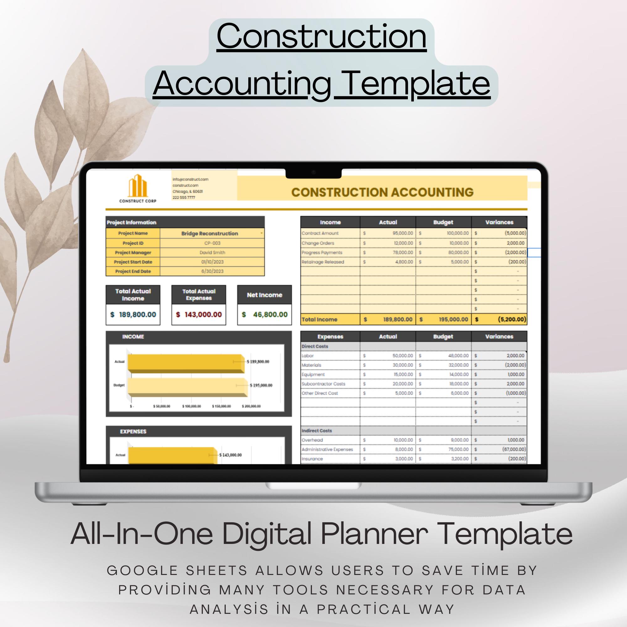 Construction Accounting Template, Digital Download, Editable Google ...