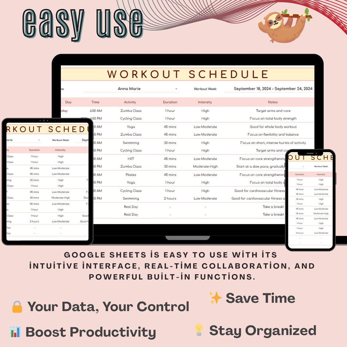 Workout Schedule Template for Google Sheets, Editable Fitness Planner ...