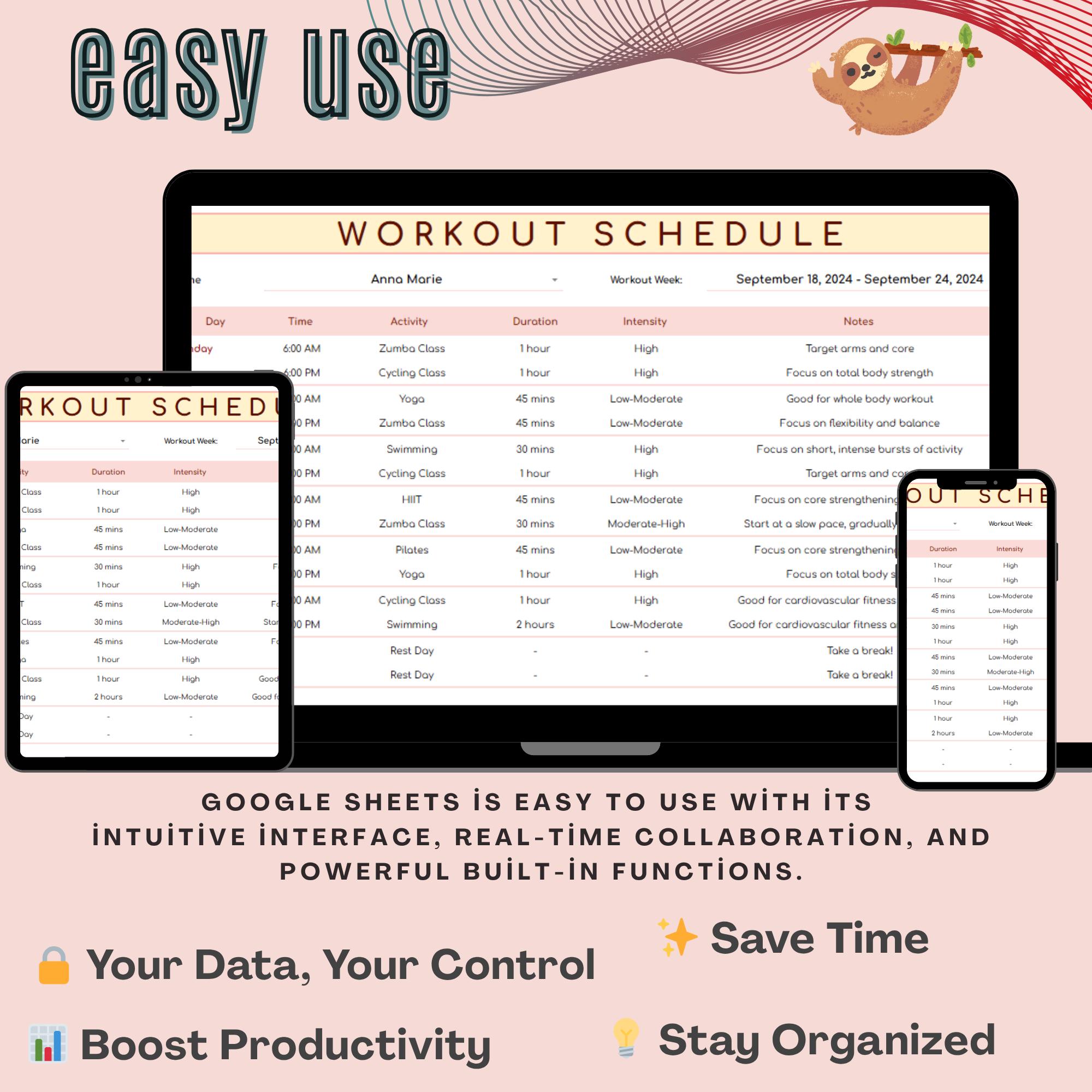 Workout Schedule Template for Google Sheets, Editable Fitness Planner ...