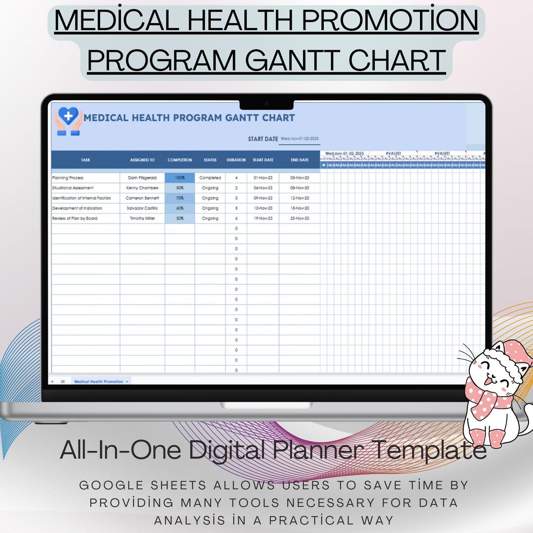 Medical Health Promotion Program Gantt Chart, Google Sheets, Editable ...