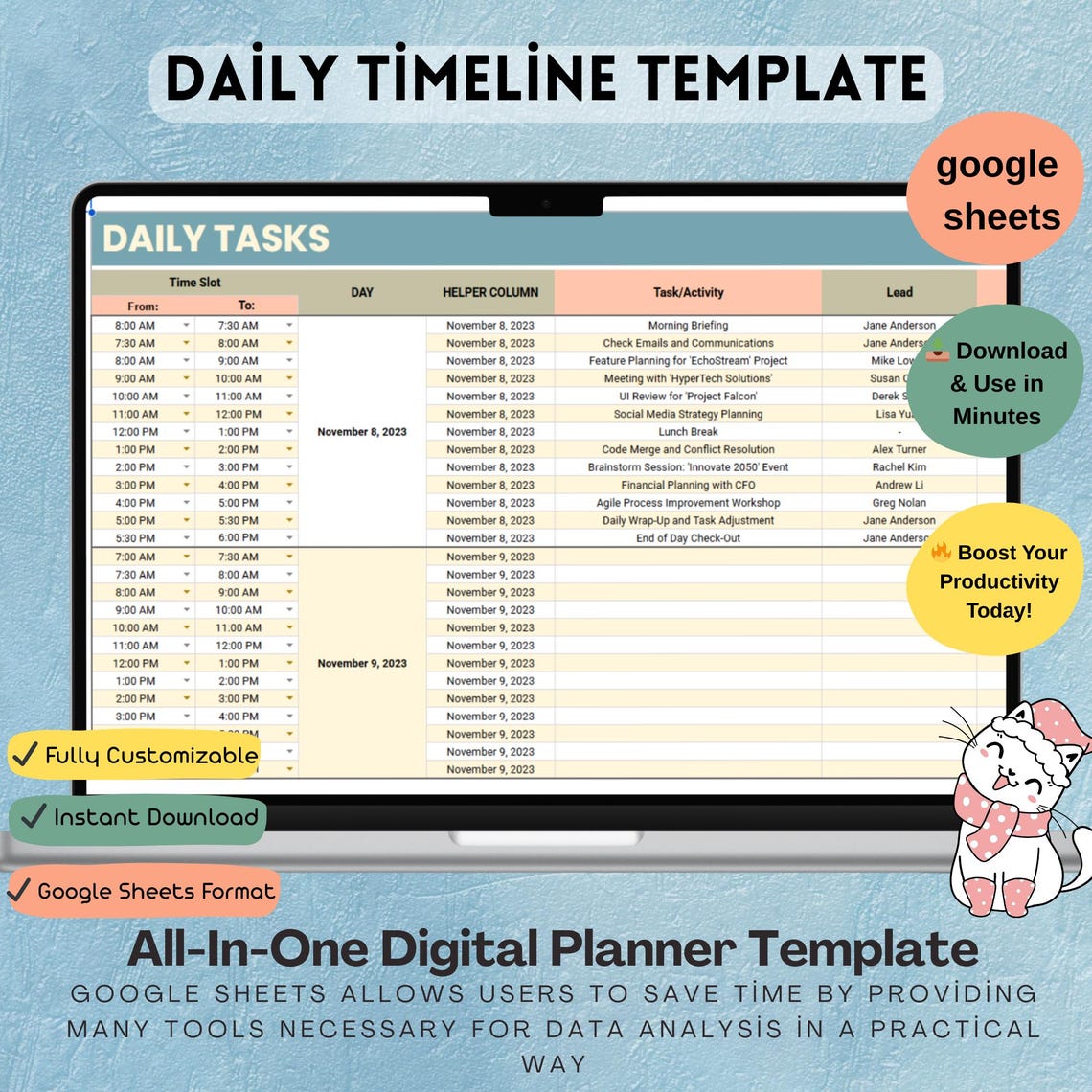 Daily Timeline Template | Plan Your Day Hour by Hour and Boost ...