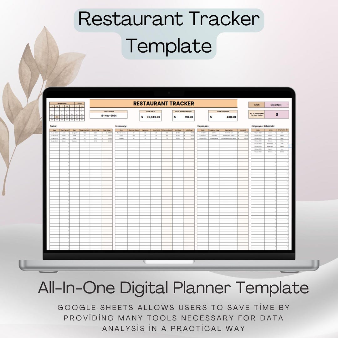 Restaurant Tracker Template, Editable Digital Download, Manage ...