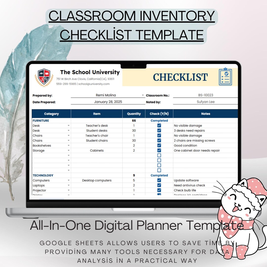 Classroom Inventory Checklist Template | Editable Google Sheets ...