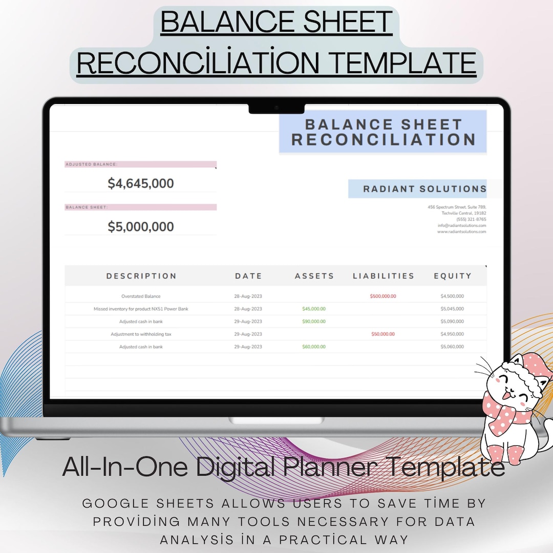Balance Sheet Reconciliation Template, Google Sheets, Editable Finance ...
