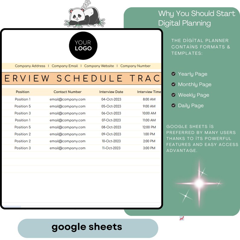 Interview Schedule Tracker HR Template, Editable Google Sheets, Digital ...