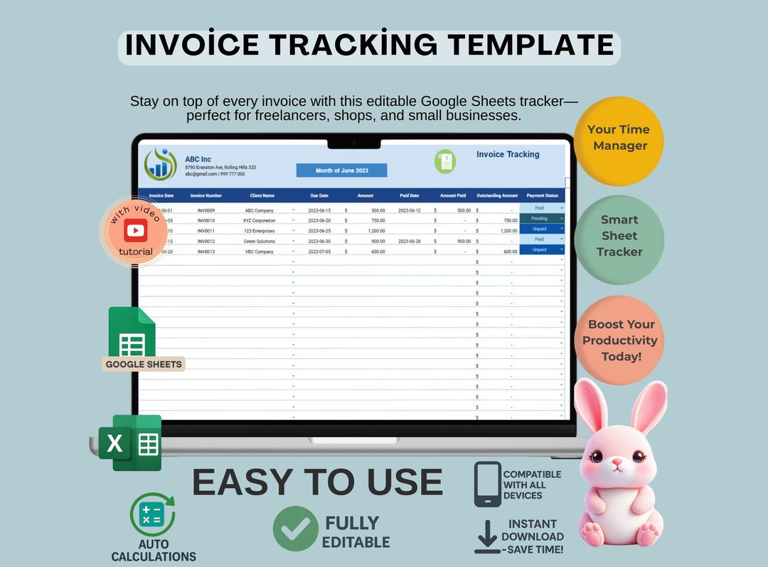 Invoice Tracker Template: Google Sheets Spreadsheet for Freelancers ...