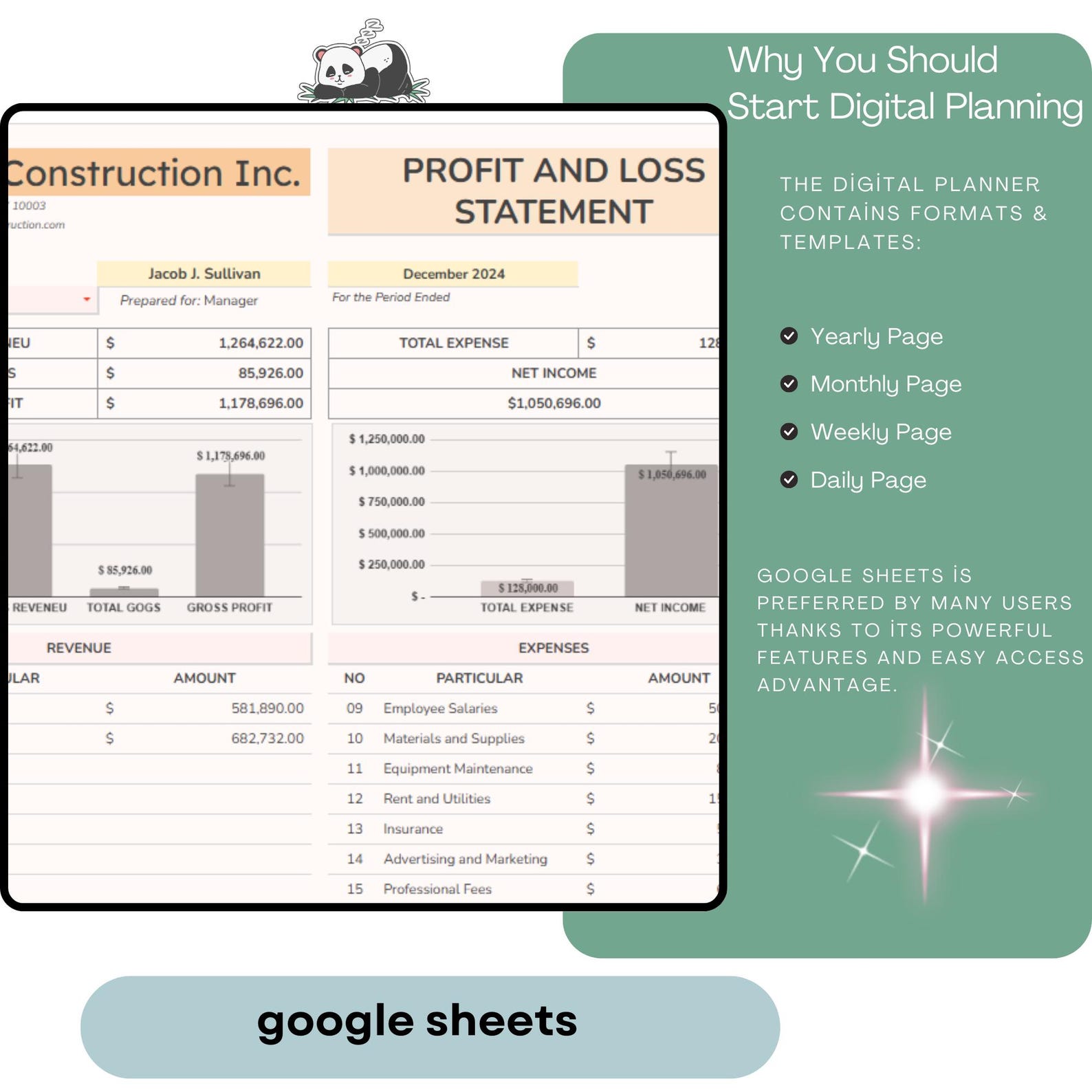 Profit and Loss Statement Report Template, Business P and L Report ...