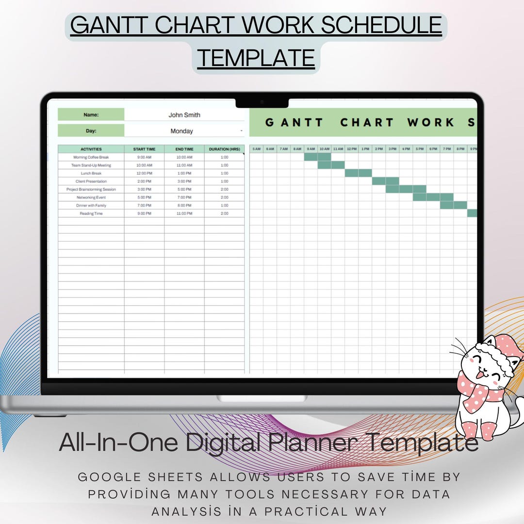 Gantt Chart Work Schedule Template | Google Sheets | Editable Digital ...